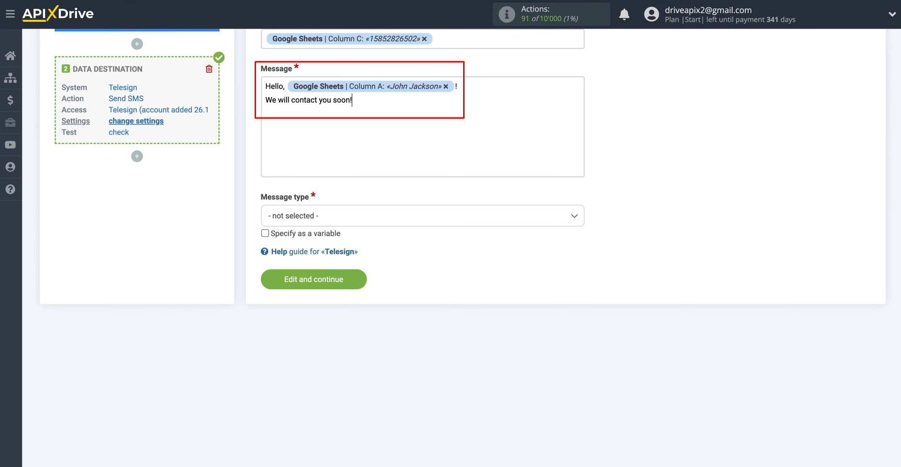Setting up Google Sheets and Telesign Integration to Automate SMS Sending