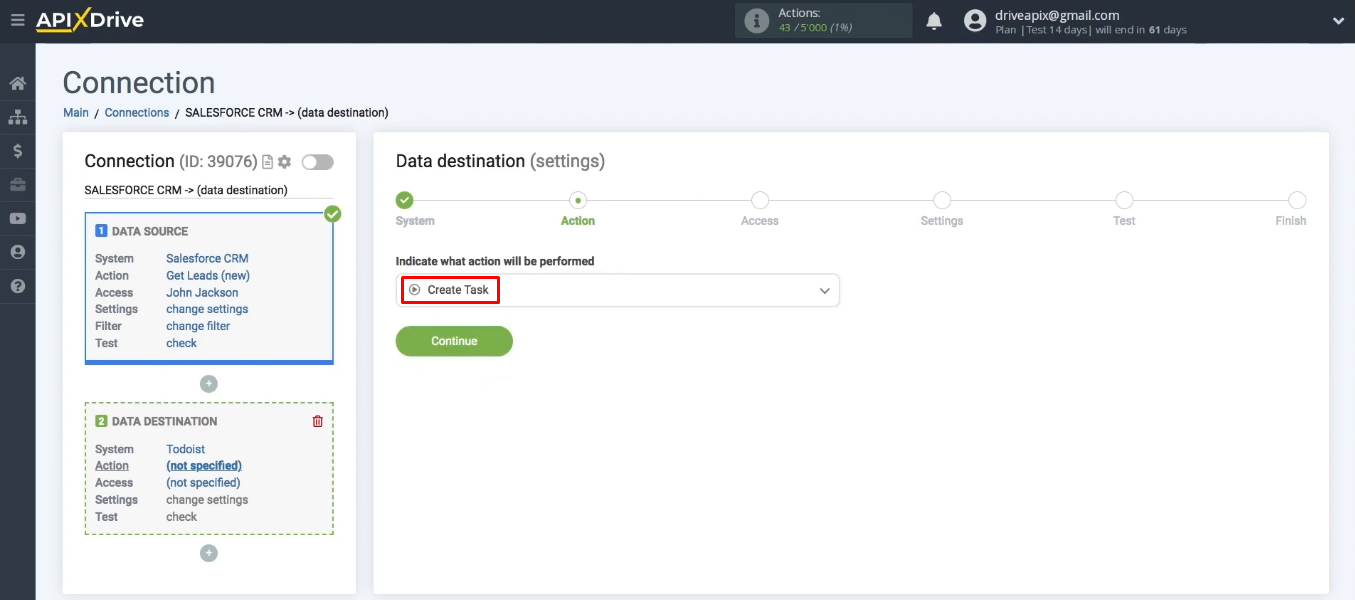 Salesforce CRM and Todoist integration without programming skills