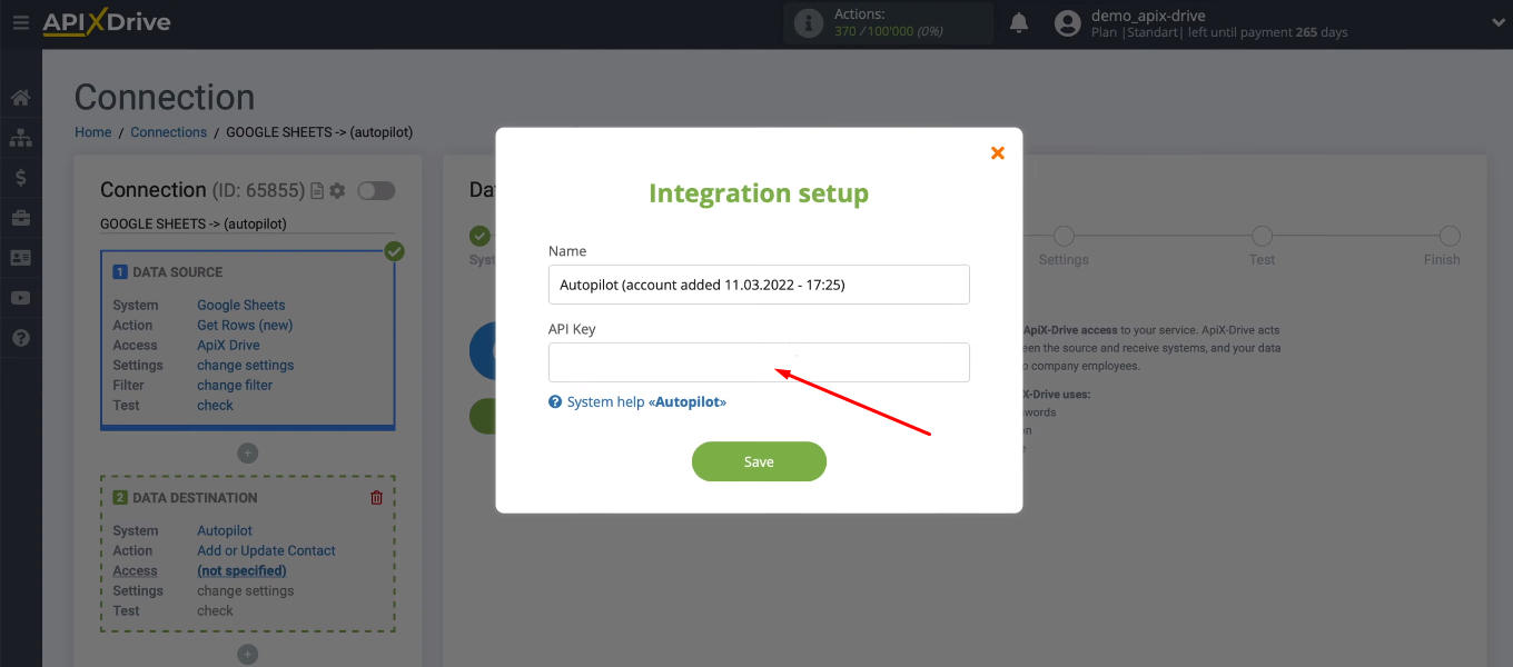 How to create the Google Sheets and Autopilot integration