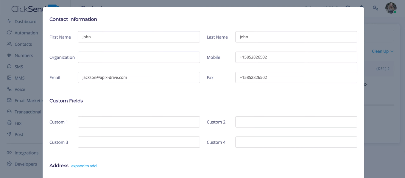 How to create a Facebook and ClickSend integration
