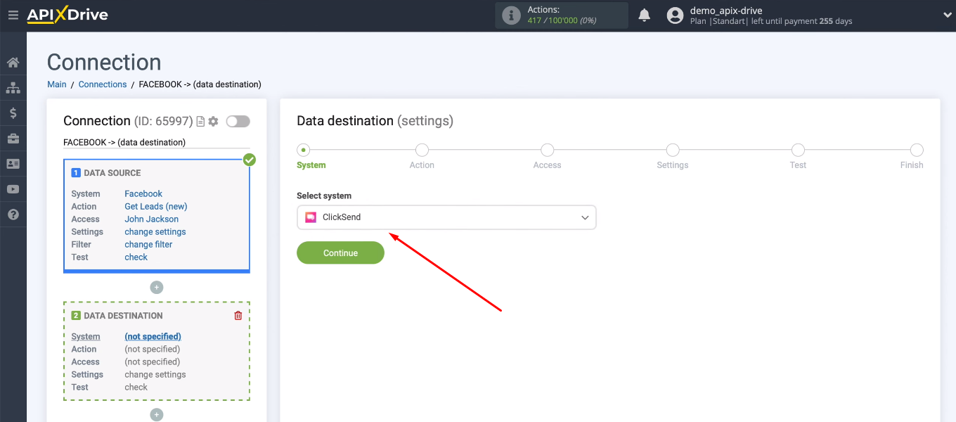 How to create a Facebook and ClickSend integration
