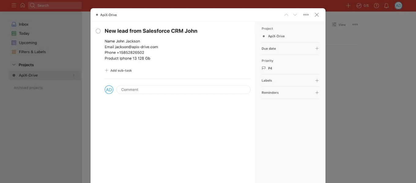 Salesforce CRM and Todoist integration without programming skills
