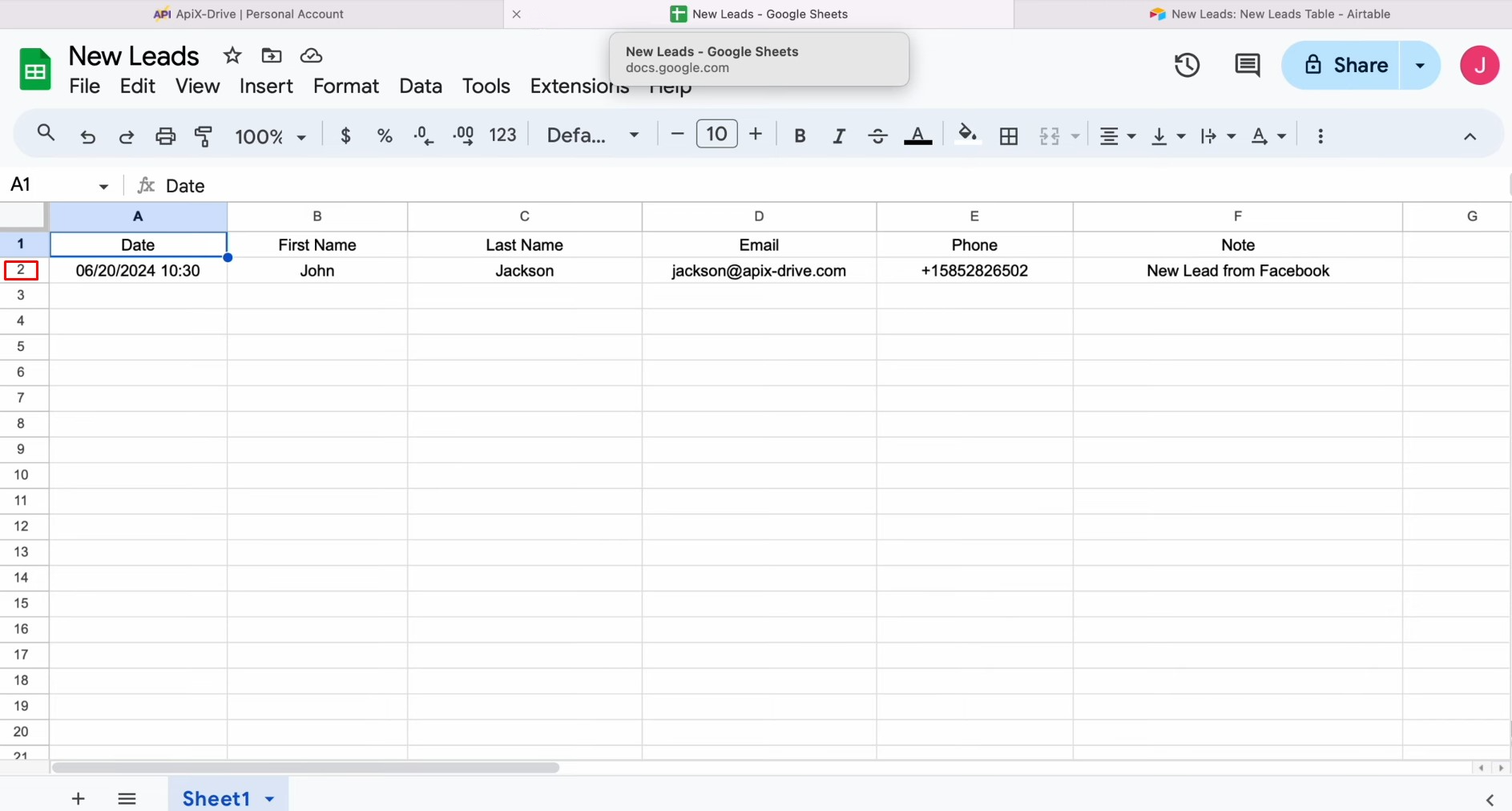 Configure la integración de Google Sheets y Airtable para transferir automáticamente las filas